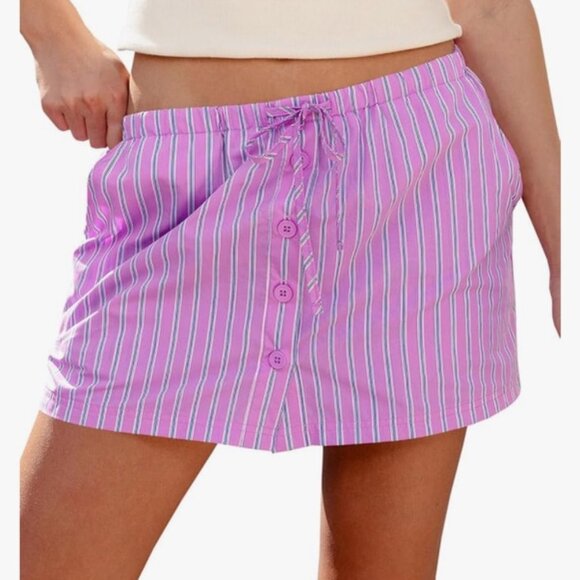 Source Unknown | Skirts | New Pink Striped Boxer Skort Skirt With ...